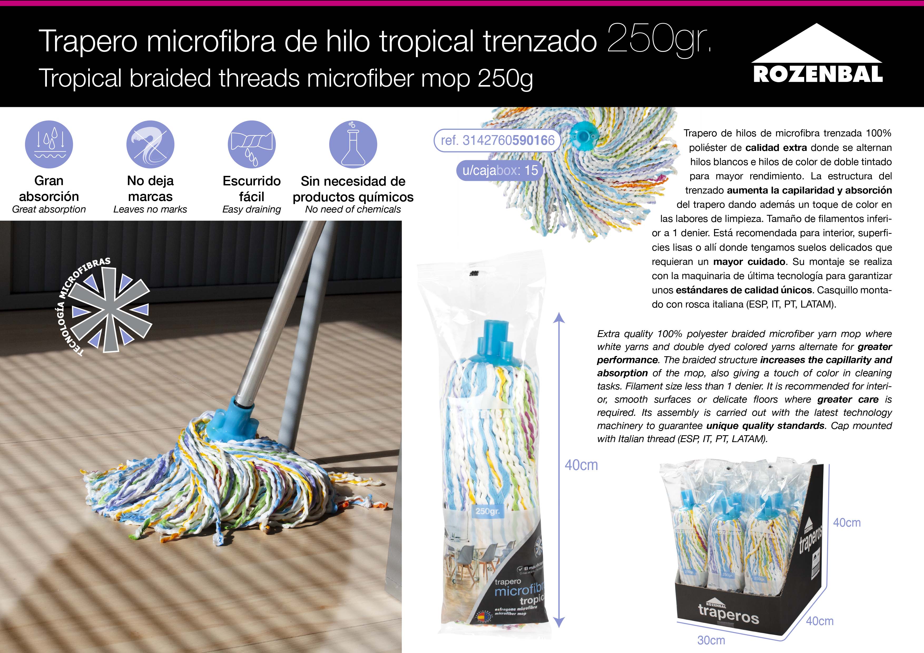 Tropical braided threads microfiber mop 250g | Rozenbal Ibérica