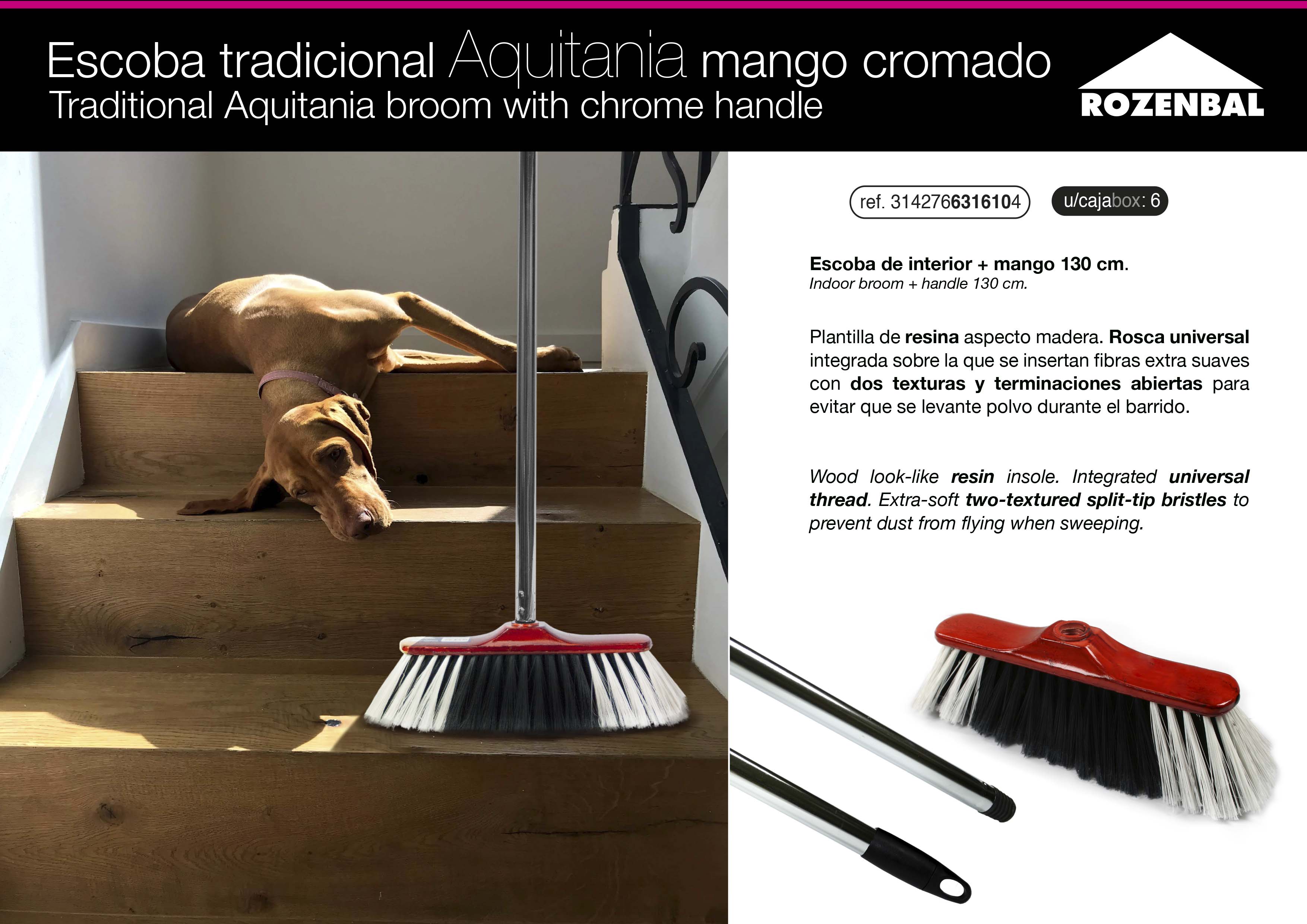Escoba tradicional Aquitania mango cromado | Rozenbal Ibérica